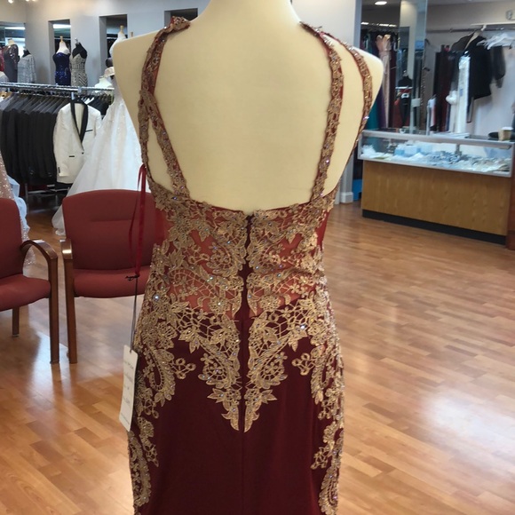 2Her2Him | Dresses | Burgundy Prom Dress With Gold Stitch Sequins ...